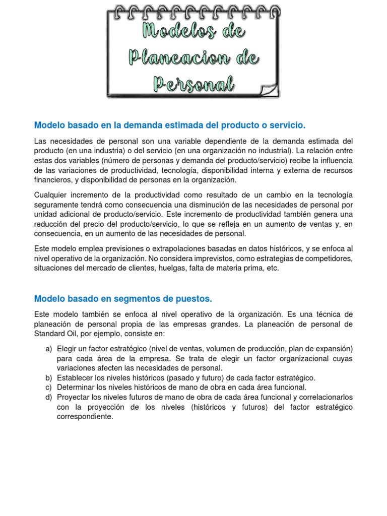 Modelos de Planeación de Personal | PDF | Planificación | Producto ...