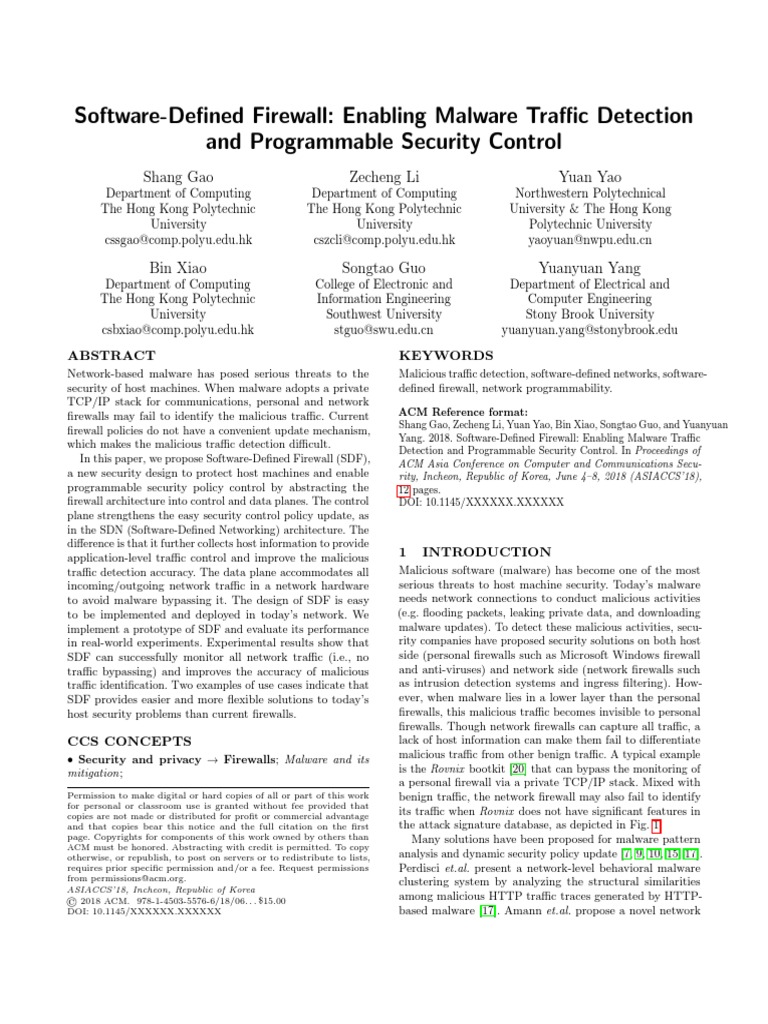 Software-Defined Firewall Enabling Malware Traffic Detection and ...