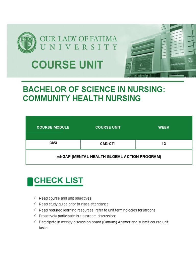 CU Week 13 mhGAP (MENTAL HEALTH GLOBAL ACTION PROGRAM) | PDF | Mental ...