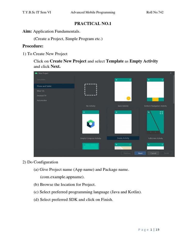 Practical No.1 Aim: Application Fundamentals.: T.Y.B.Sc IT Sem VI Advanced Mobile Programming ...