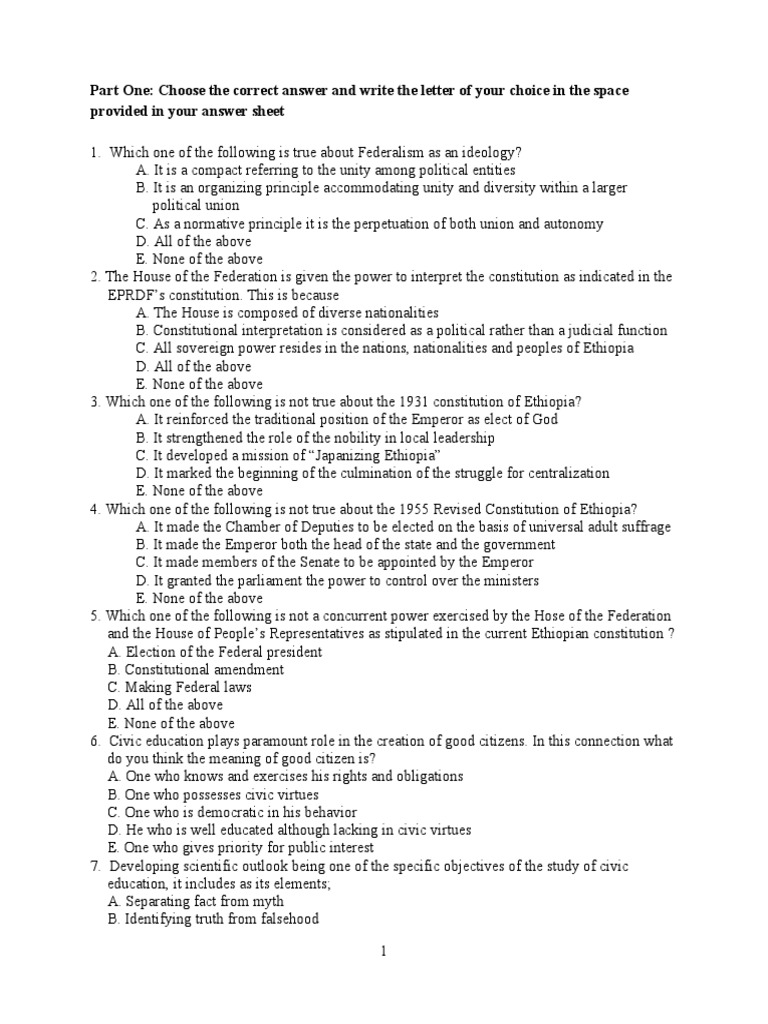 Freshman Civics Final Exam Questions | PDF | Democracy | Political ...