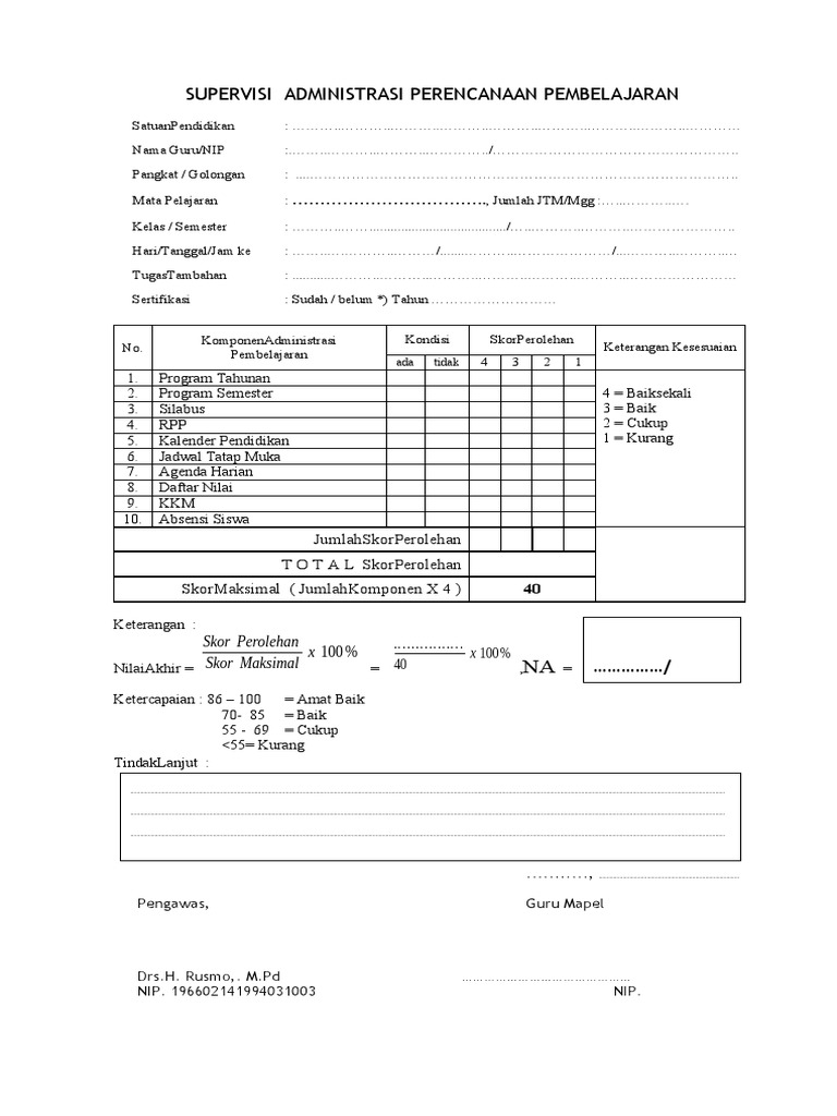 Supervisi Administrasi RPP | PDF