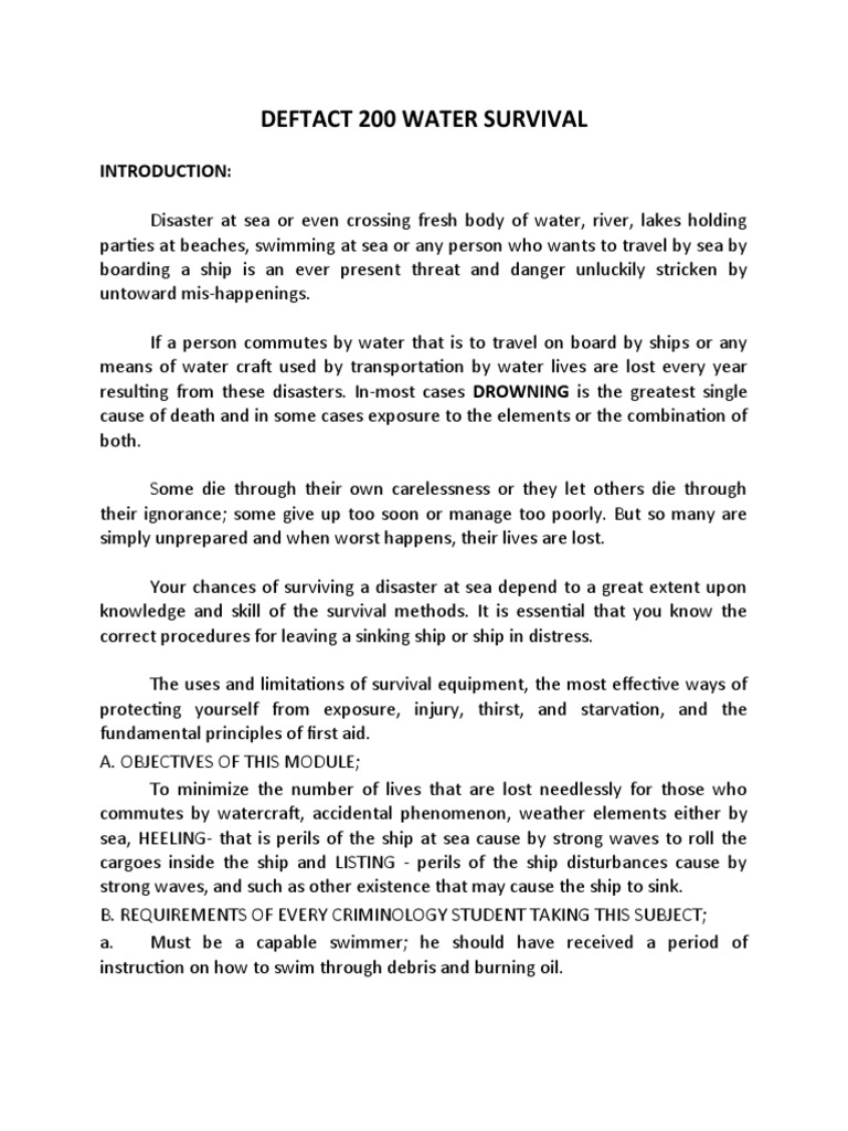 Deftact 200 Water Survival Module 3 | PDF | Swimming | Survival Skills