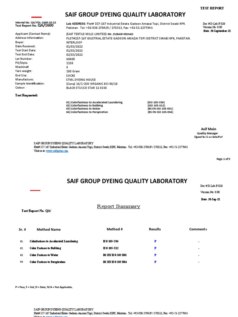 7.8 - QA Lab Testing Report Format | PDF | Dyeing | Textiles