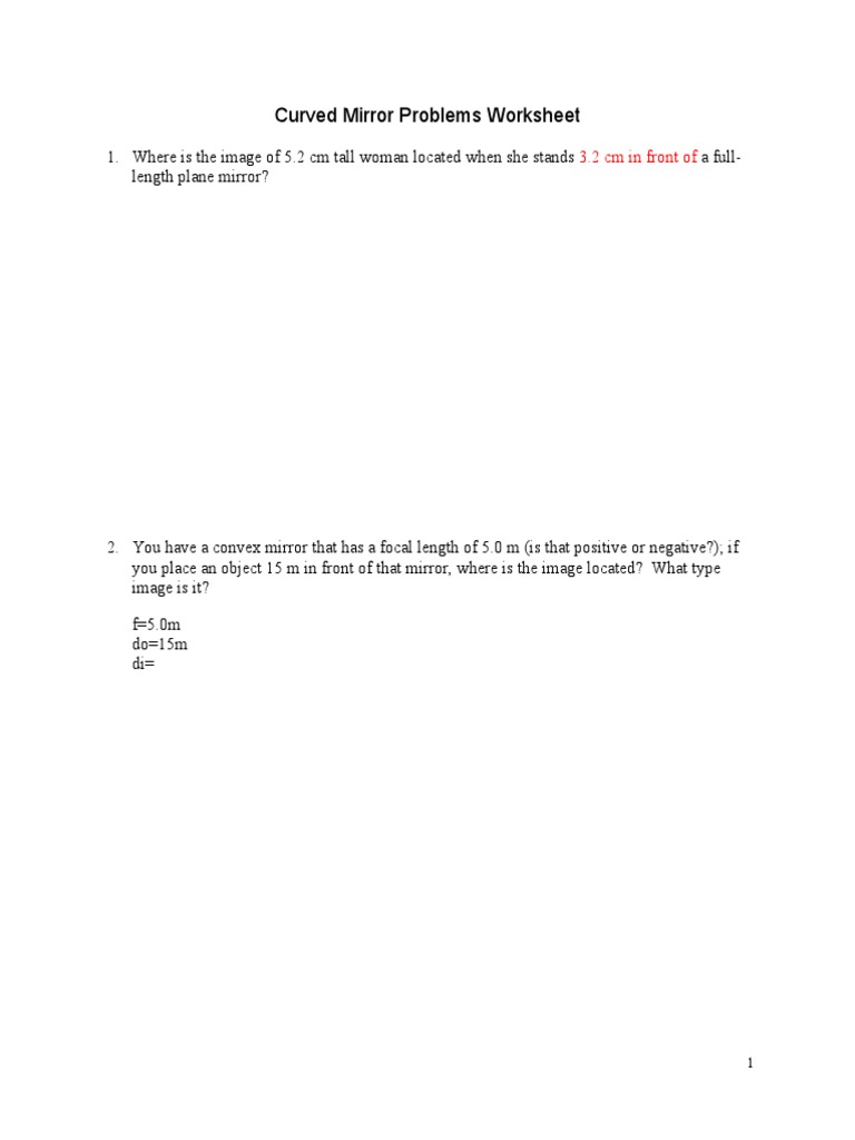 Mirror Problems Worksheet | PDF