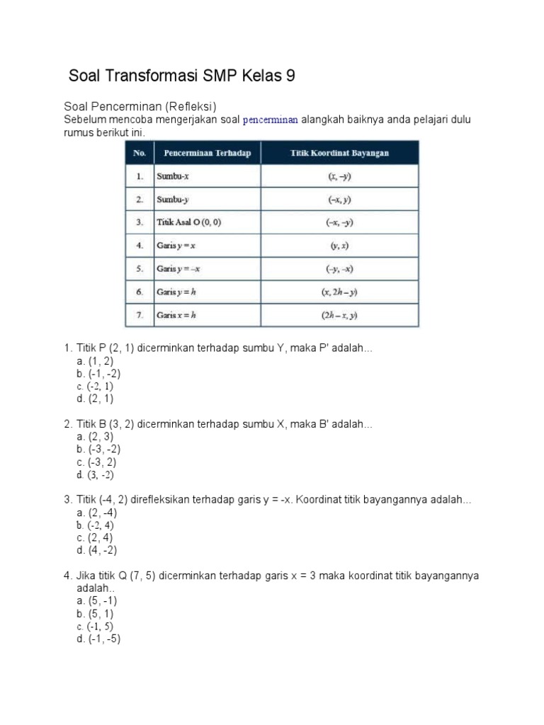 Soal Transformasi SMP Kelas 9 Siswa | PDF