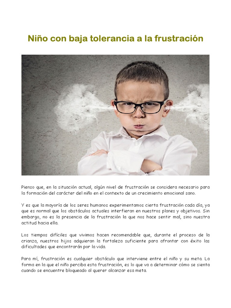 Niño con baja tolerancia a la frustración | PDF | Tolerancia | Aprendizaje