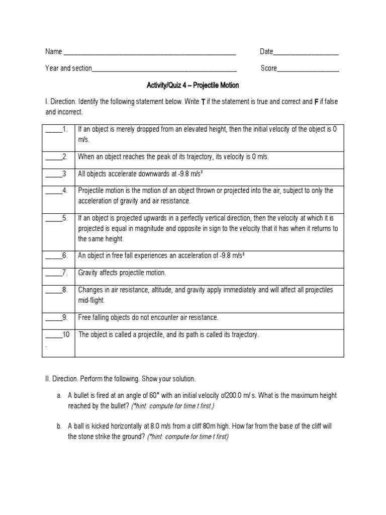 Activity 4 Projectile Motion | PDF