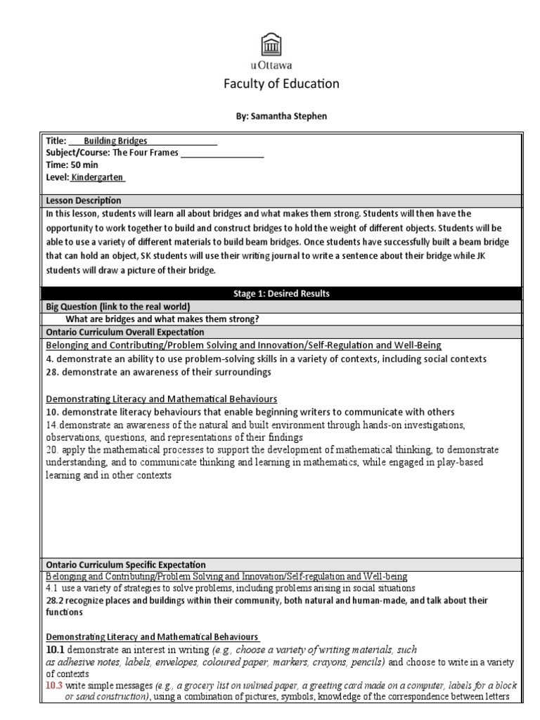 Building Bridges - Kindergarten | PDF