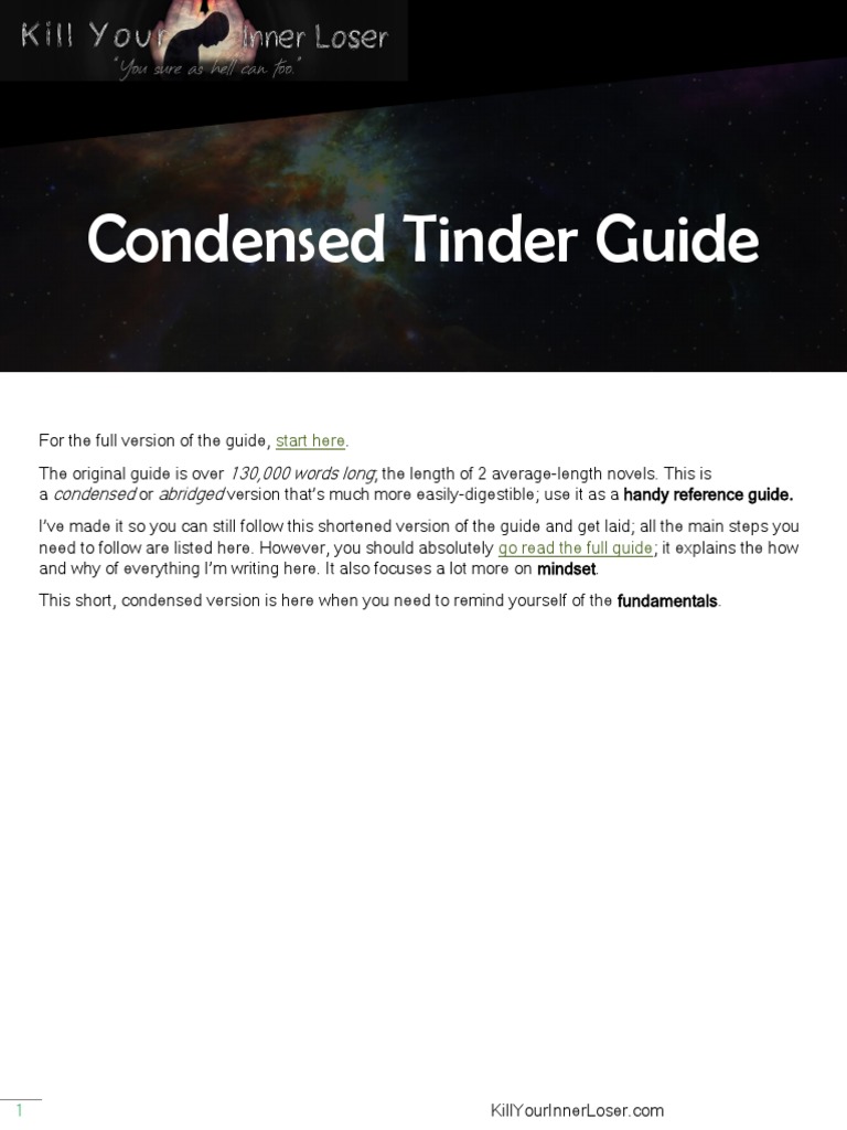 Condensed Tinder Guide | PDF | Tinder (App) | Online Dating Service