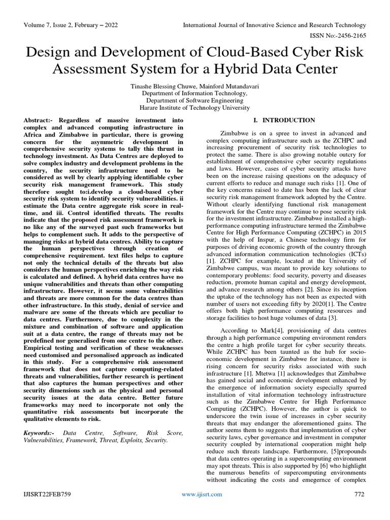 Design and Development of Cloud-Based Cyber Risk Assessment System For A Hybrid Data Center ...