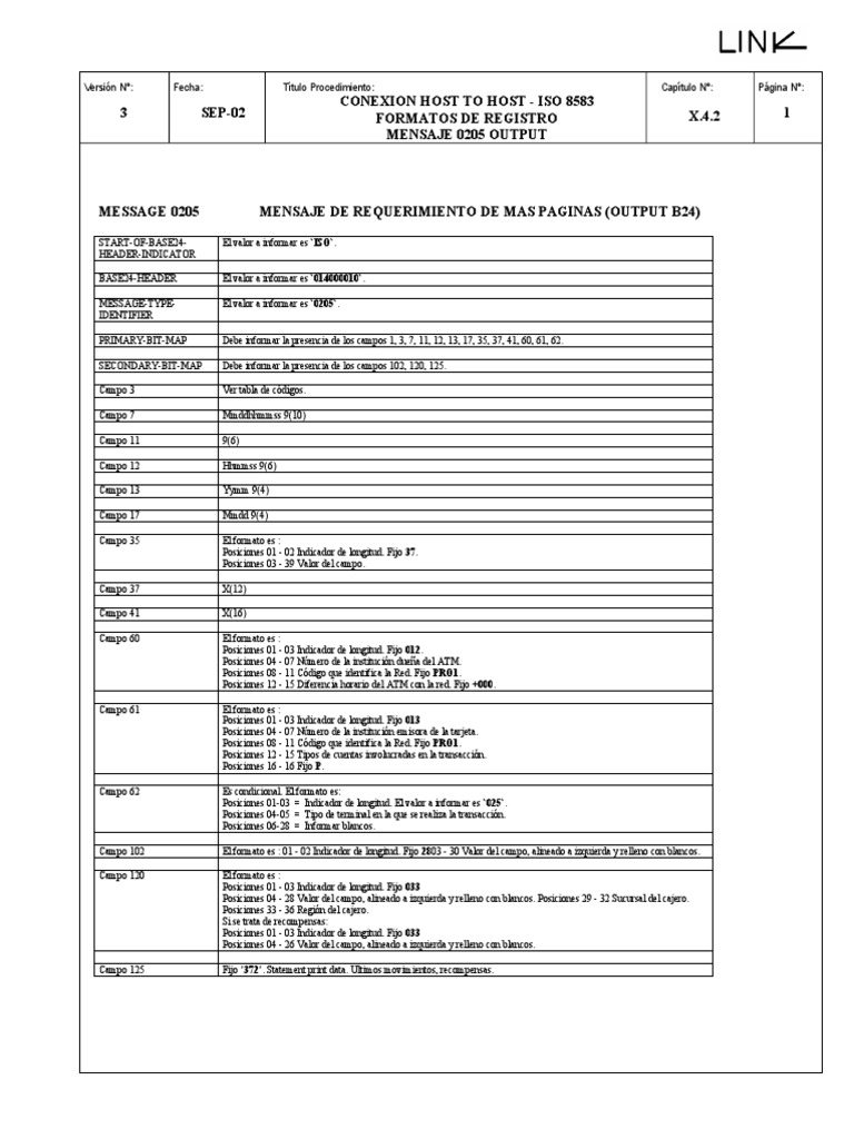 C-X-4-2 - Mensaje 0205 Output - Conex - Host To Host - ISO8583 ...