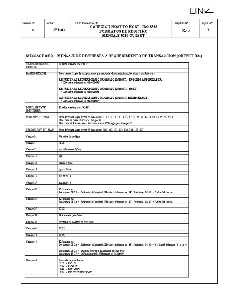 C-X-4-4 - Mensaje 0210 Output - Conex - Host To Host - ISO8583 ...