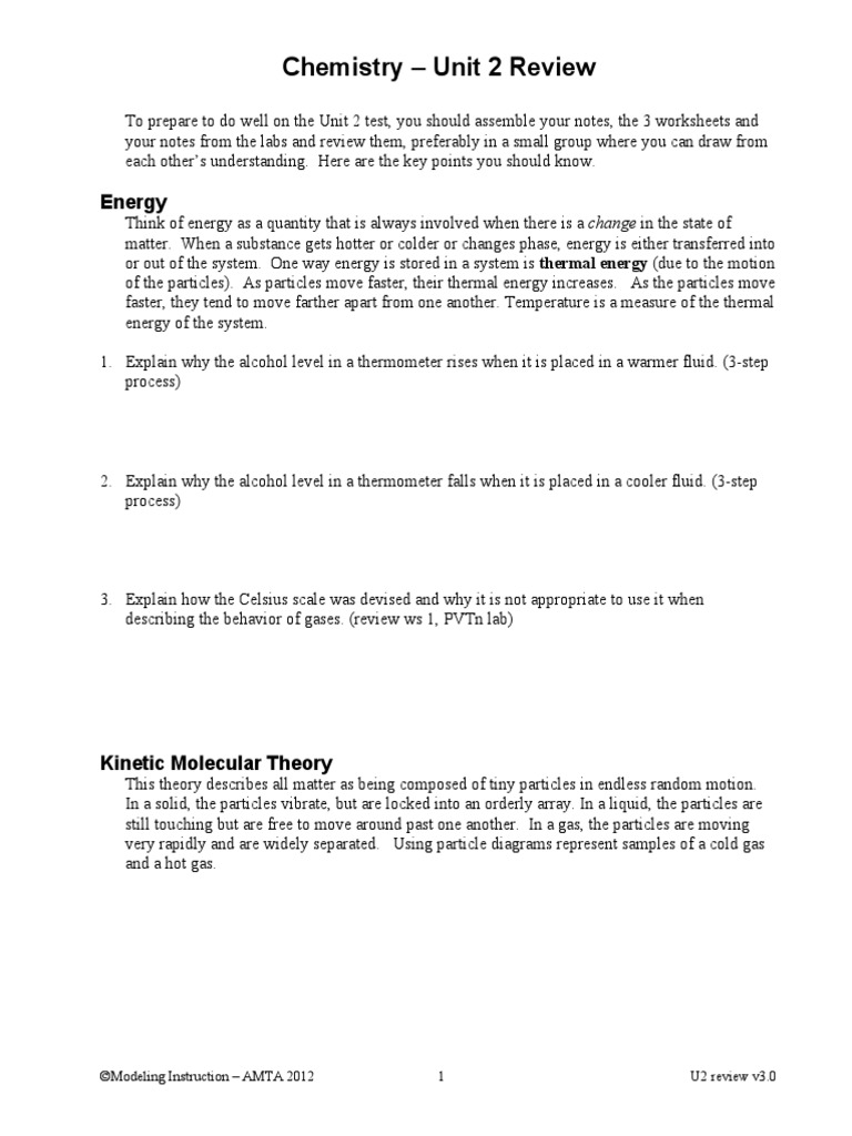 Chemistry - Unit 2 Review: Energy | PDF | Gases | Temperature
