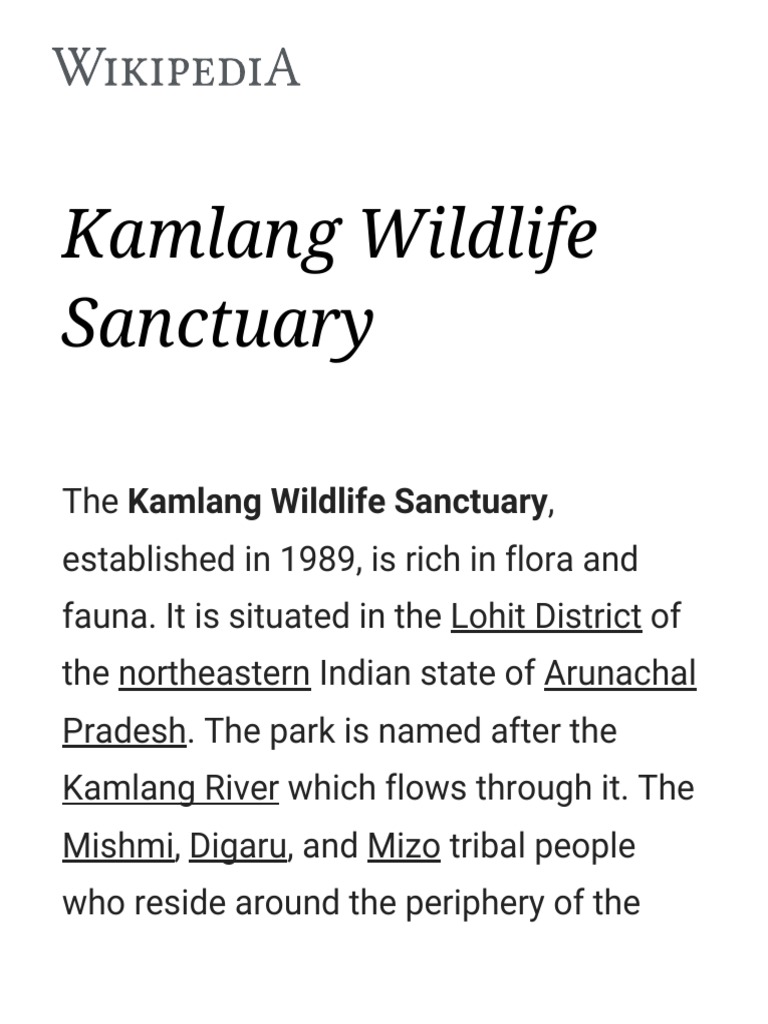 Kamlang Wildlife Sanctuary - Wikipedia | PDF