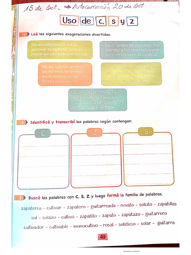Uso de C, S y Z. Ortografia. Cuadernillo Pág 49 Hasta 60. | PDF