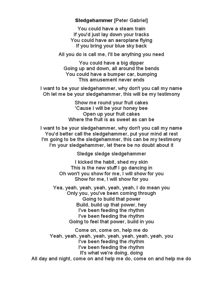 Peter Gabriel's "Sledgehammer" Lyrics | PDF