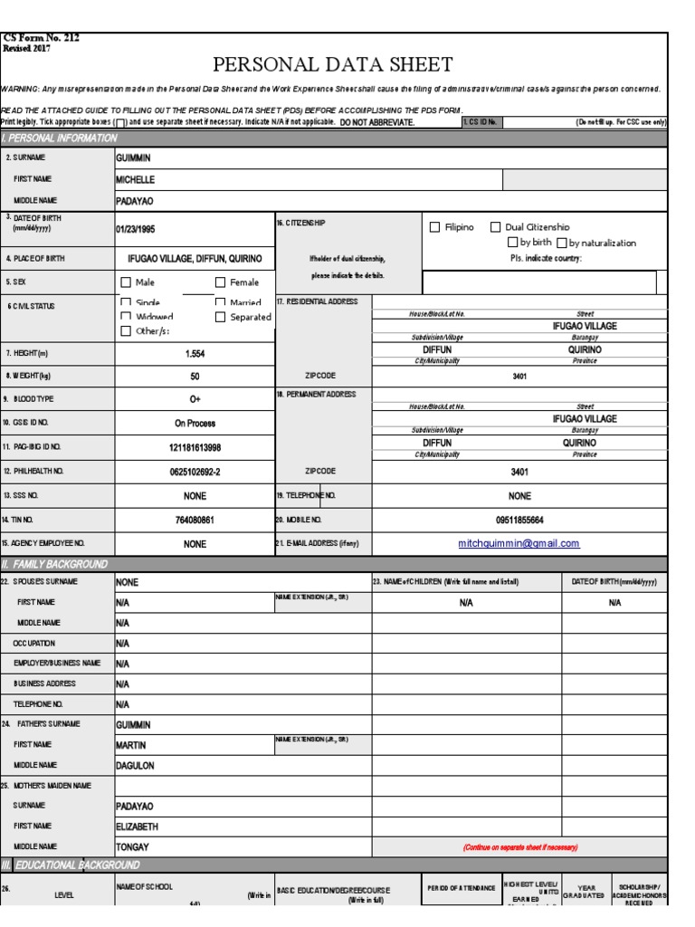 Personal Data Sheet | PDF | Crime & Violence | Crimes