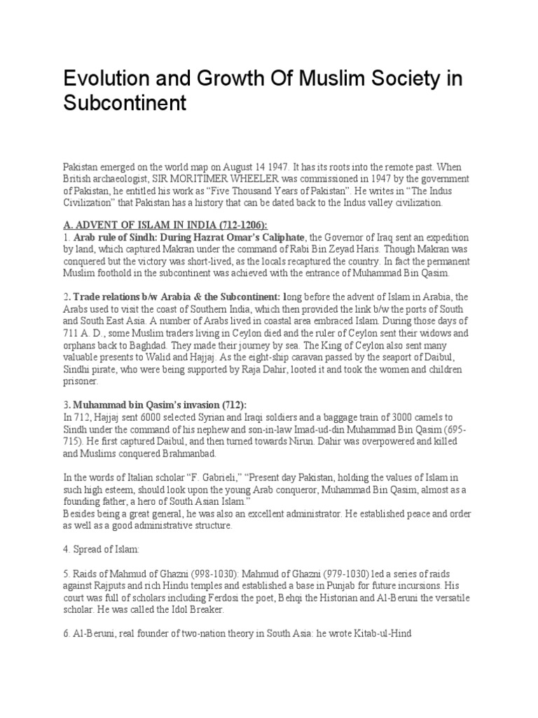 Evoluaton of Muslim Society in Sub Continent | PDF | Mughal Empire ...