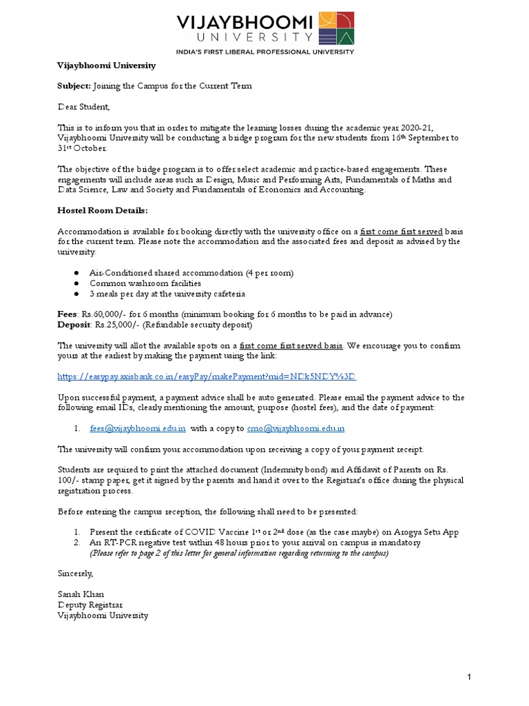 Notification On Accommodation and Arrival | PDF