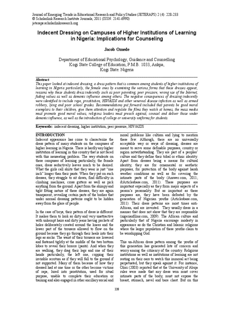 Indecent Dressing On Campuses of Higher Institutions of Learning in ...