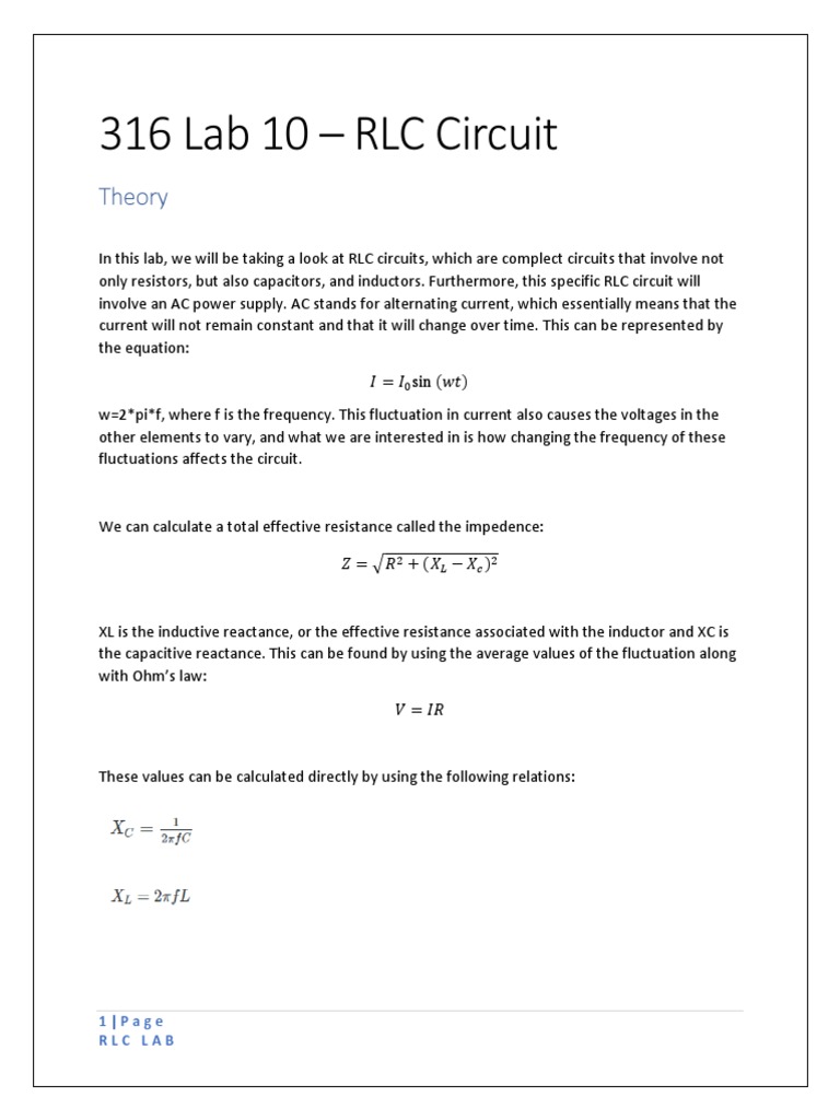 RLC Lab | PDF | Electrical Network | Inductor