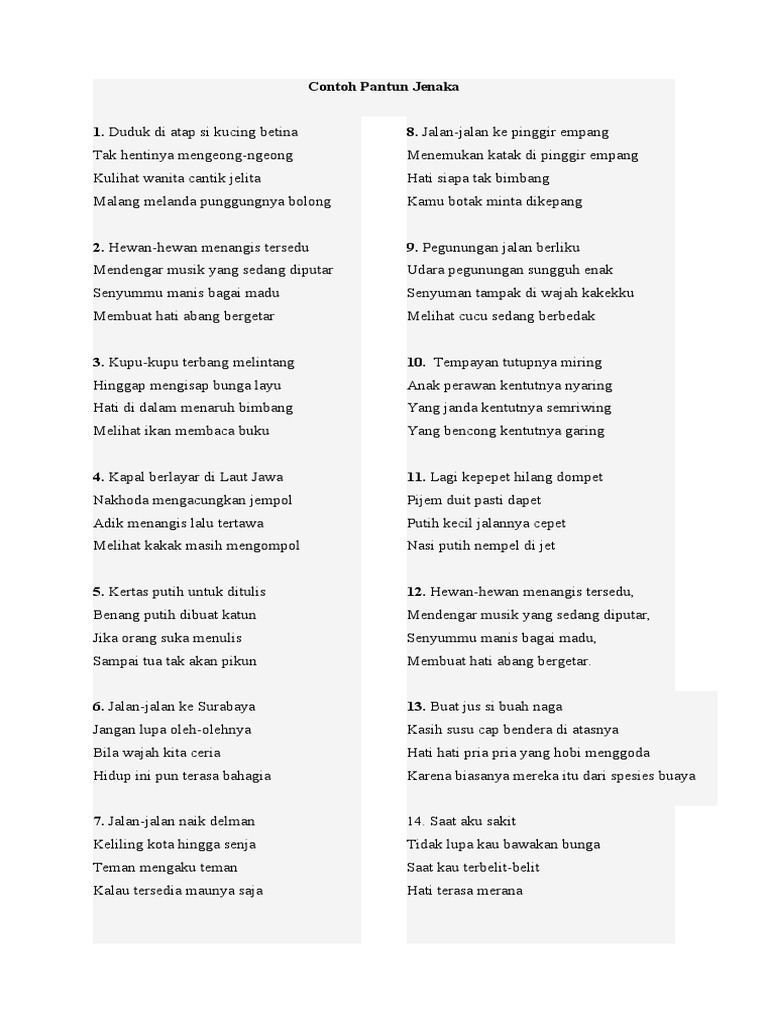Contoh Pantun Jenaka | PDF