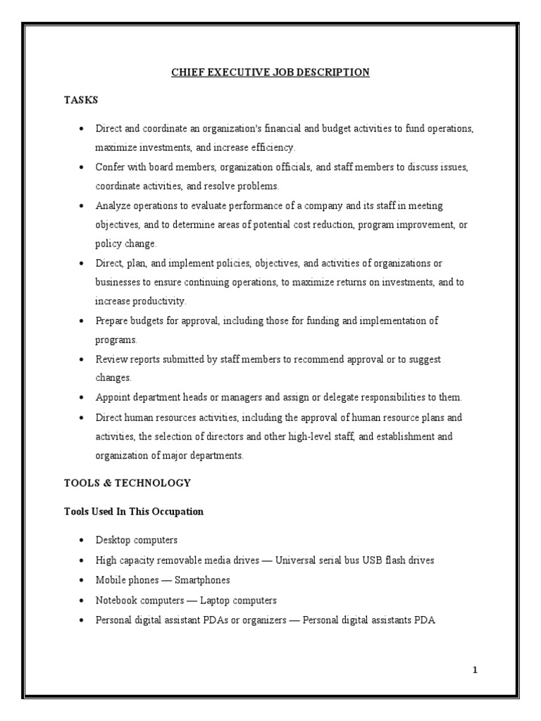 Chief Executive Job Description | PDF | Personal Digital Assistant ...