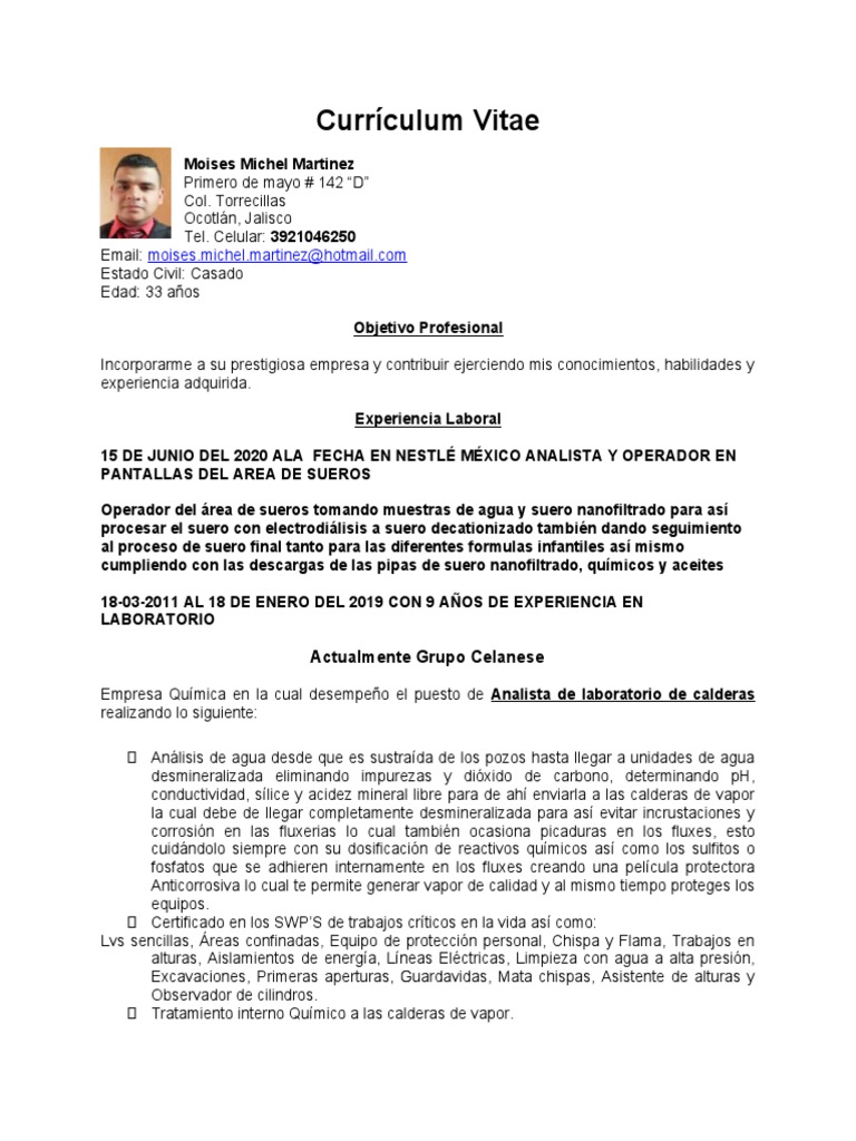 C-Vitae Moises Michel | PDF | Agua | Vapor