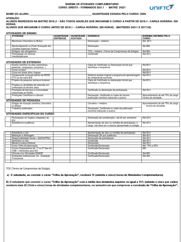 Barema Atividades Complementares Curso de Direito-1 | PDF