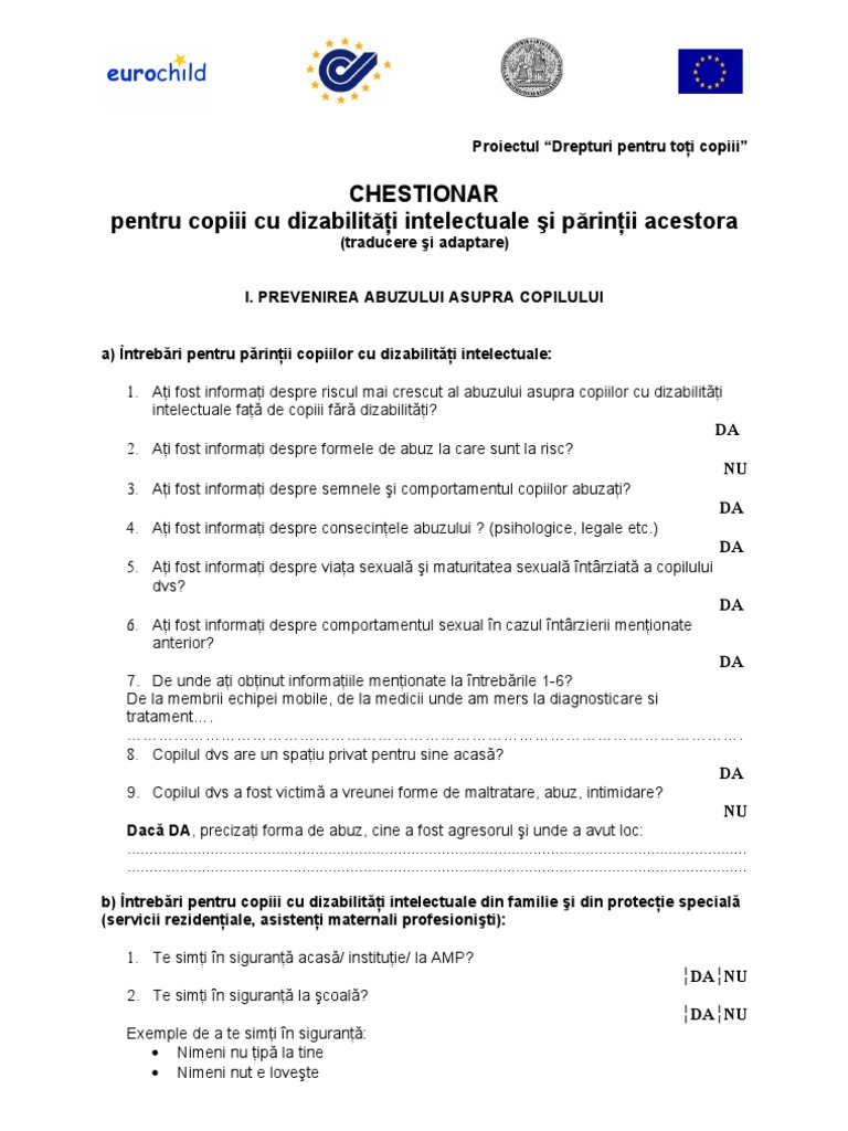 Chestionar Copii Si Parinti | PDF