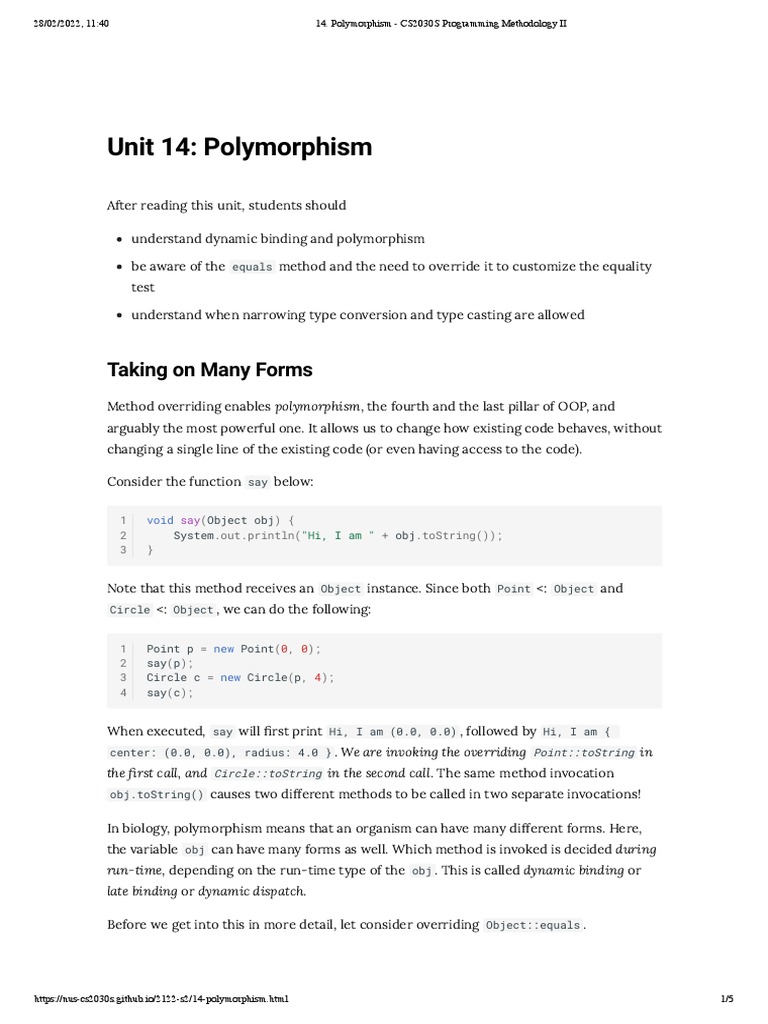 Polymorphism - CS2030S Programming Methodology II | PDF | Method (Computer Programming) | Object ...