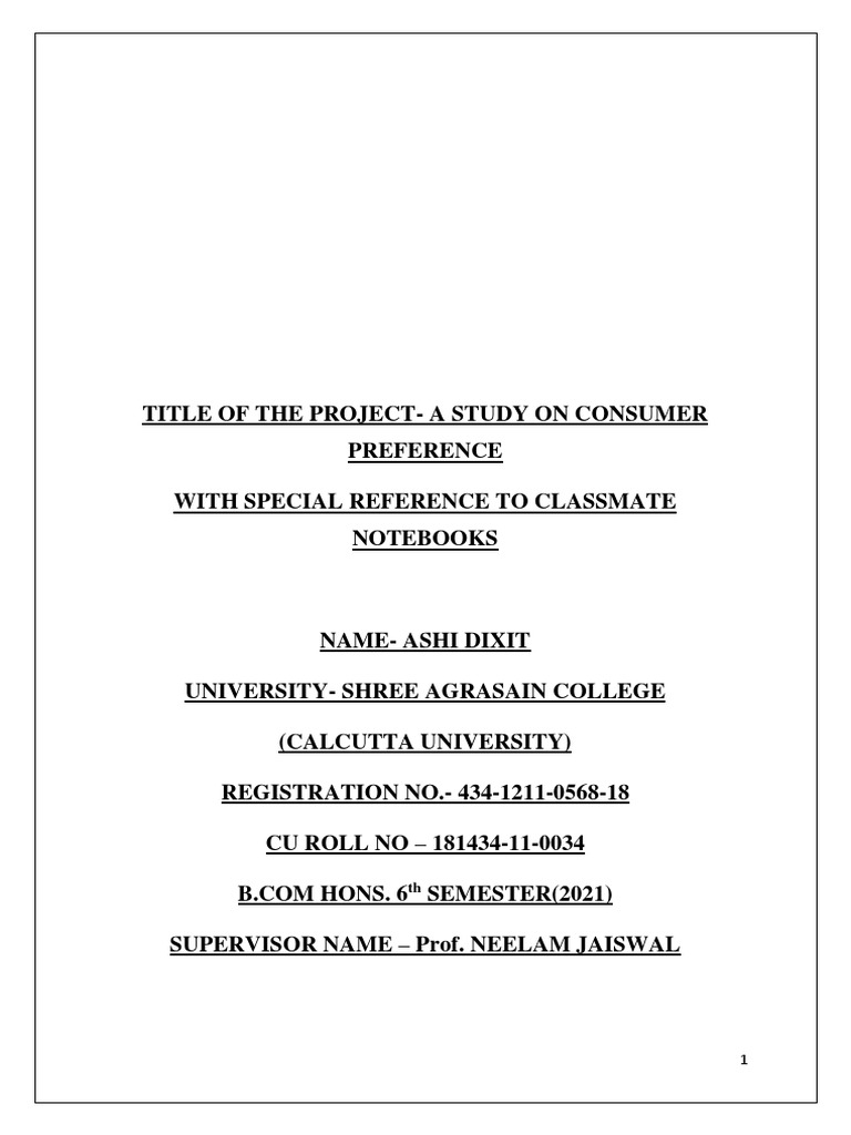 A Study On Consumer Preference For Classmate Note Books | PDF | Marketing | Customer Satisfaction