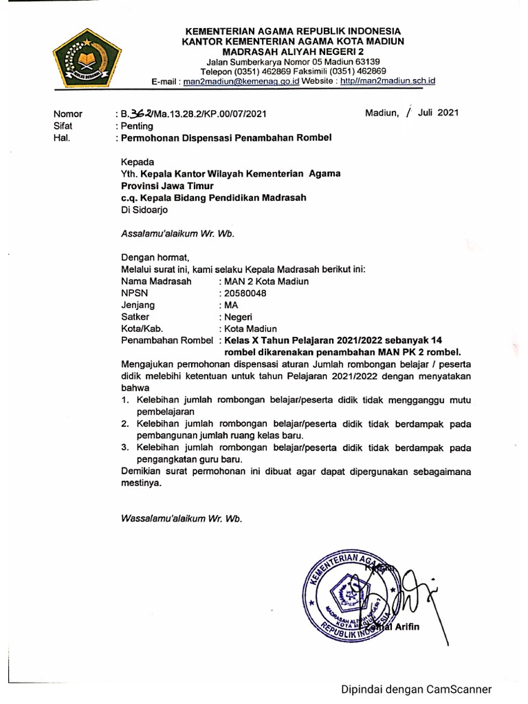 Surat Permohonan Penambahan Rombel - 1 | PDF