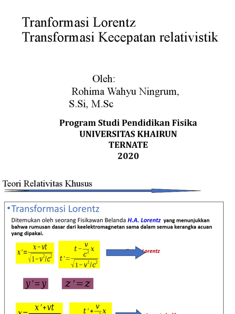 3 Transformasi Lorentz Dan Kecepatan Relativistik | PDF