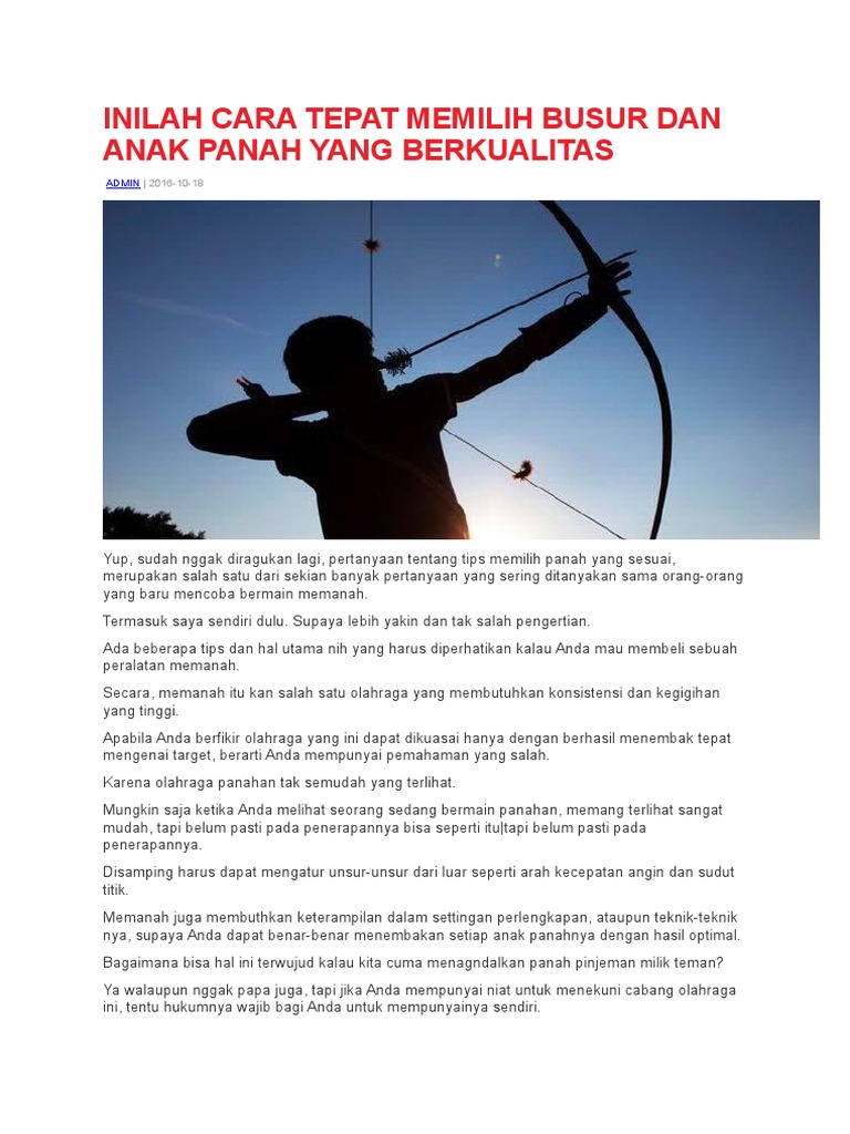 Inilah Cara Tepat Memilih Busur Dan Anak Panah Yang Berkualitas | PDF