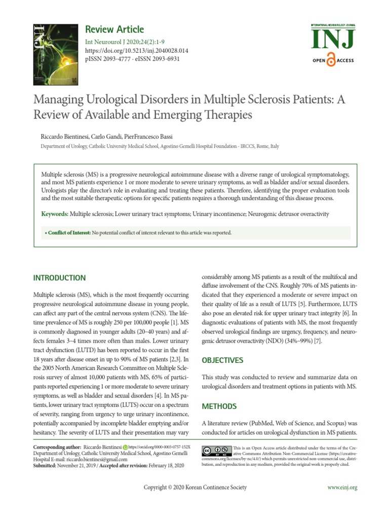 Managing Urological Disorders in Multiple Sclerosis Patients: A Review ...