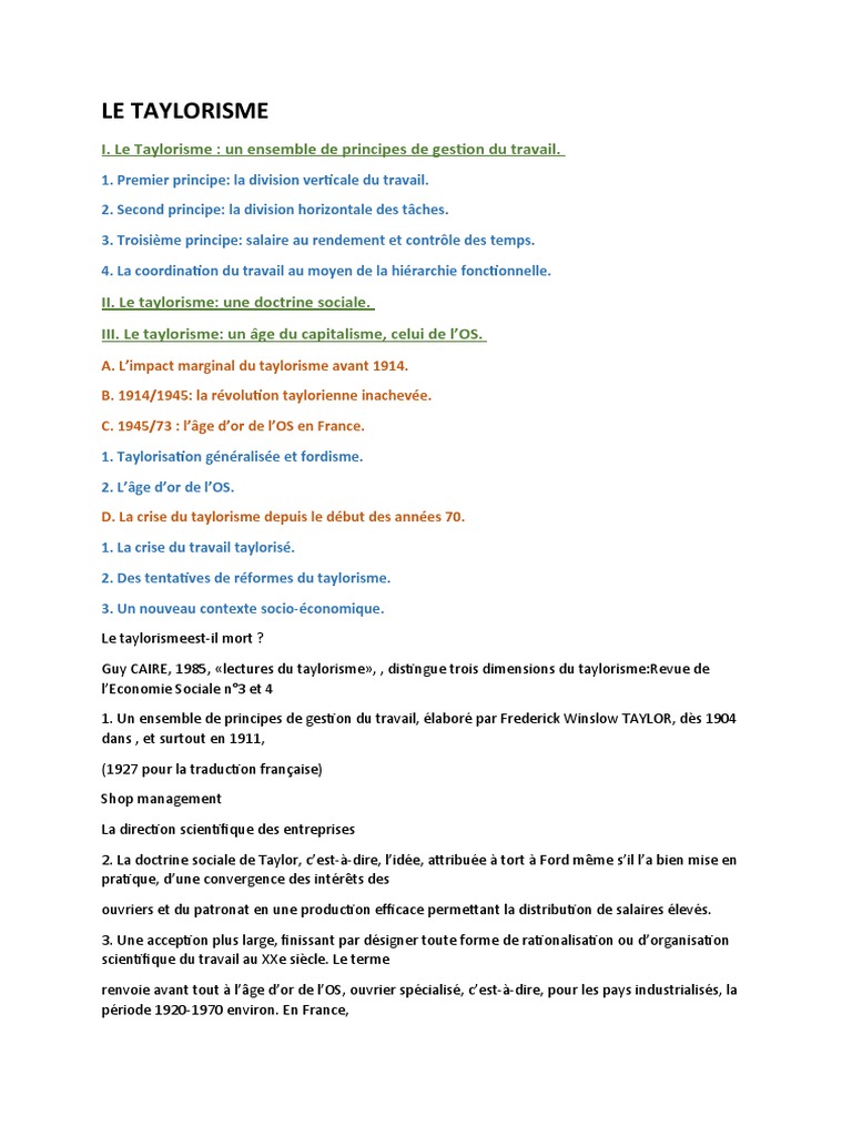 Le Taylorisme : Gestion et Impact | PDF | Business | Économie