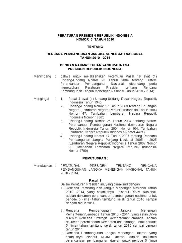 Perpres - 2010 - 5 RPJMN 2010-2015 | PDF