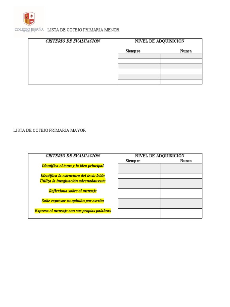 Lista de Cotejo Comprension Lectora | PDF