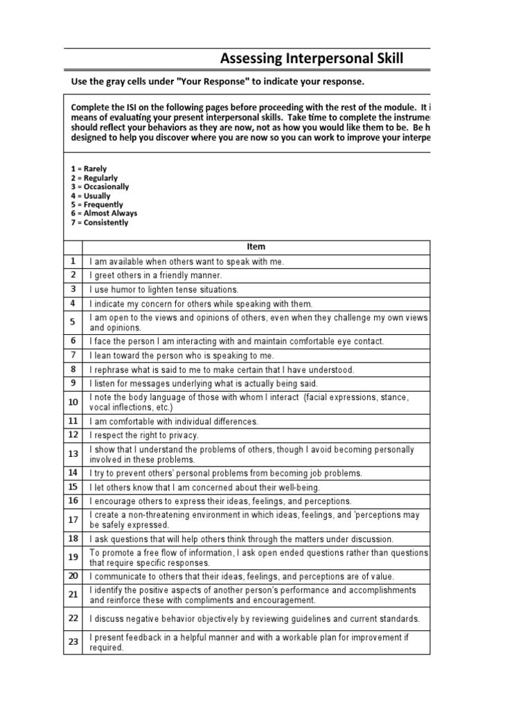 Interpersonal Skill Assessment | PDF | Social Skills | Perception