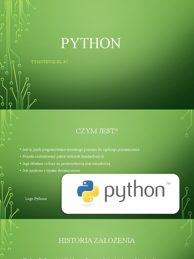Prezentacja o Pythonie - Informatyka | PDF