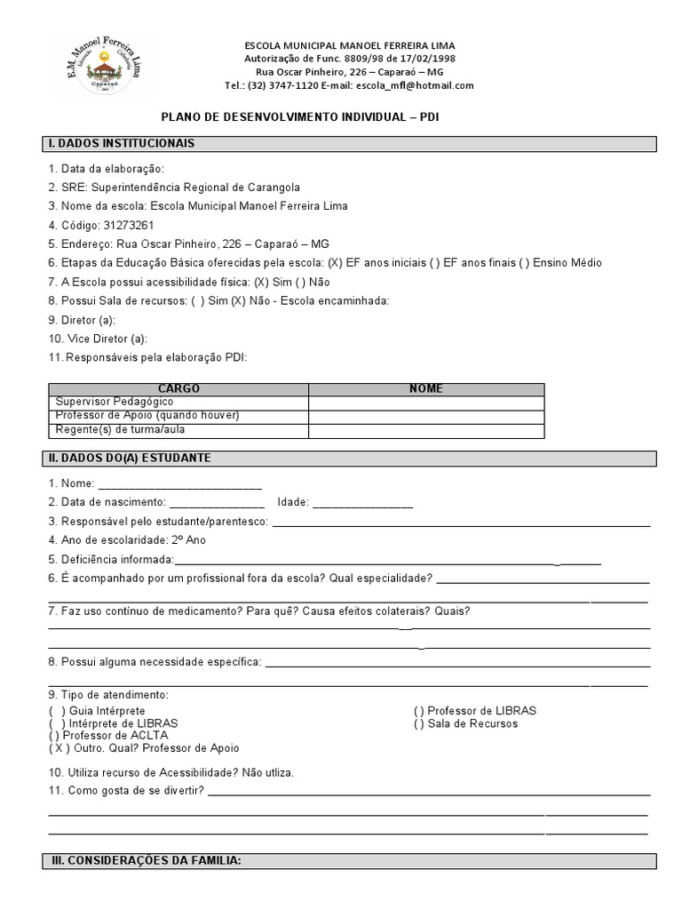 Formulário PDI - 2020 | PDF | Percepção | Escrita