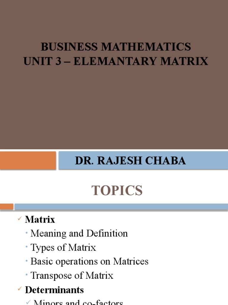 Business Maths - BBA - 1yr - Unit 3 | PDF | Matrix (Mathematics ...