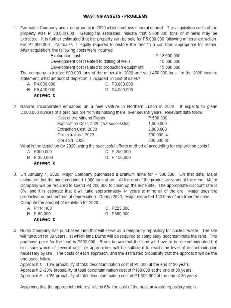 Wasting Assets - Problems | PDF | Depreciation | Mining