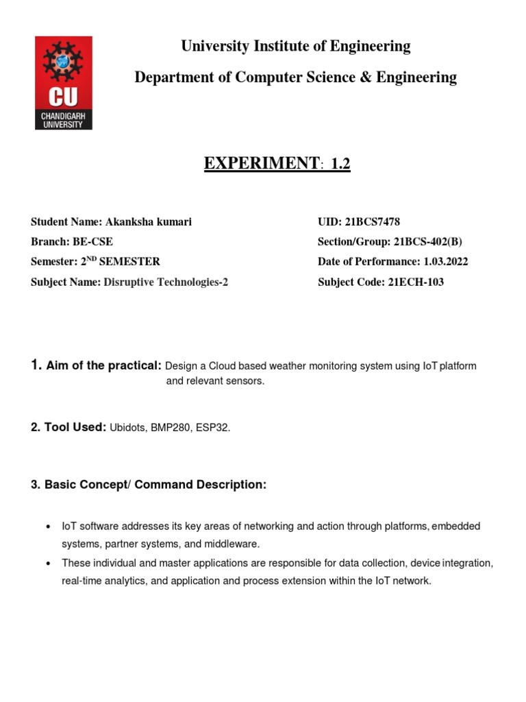Experiment: University Institute of Engineering Department of Computer ...