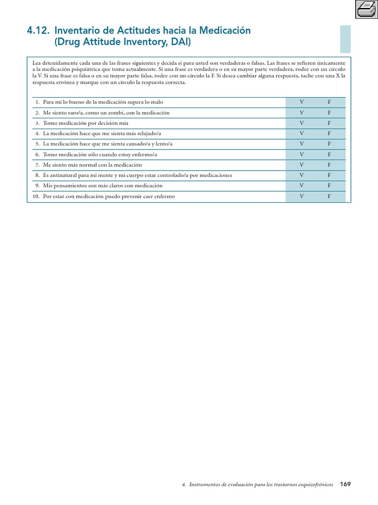 Inventario de Actitudes Hacia La Medicación (DAI) | PDF