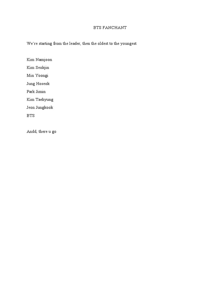 BTS Fan Chant Order by Member | PDF