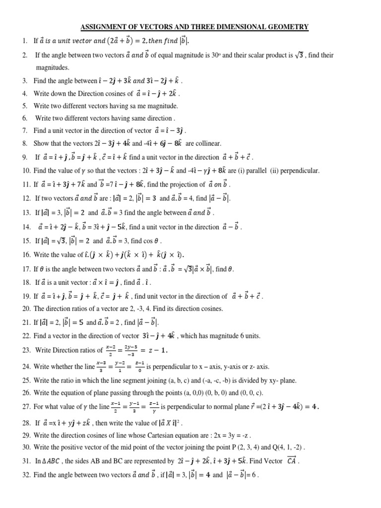 Vectors and 3D Geometry Assignment | PDF | Plane (Geometry) | Euclidean ...