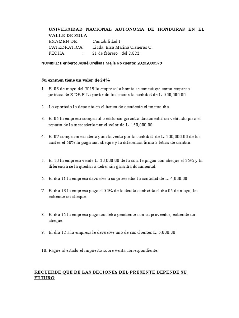 Examen Contabilidad 1 PV Primer Parcial P1 2022 | PDF